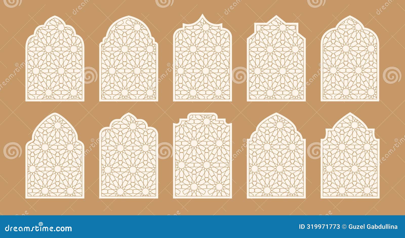 Oriental Shape Windows, Doors with Mashrabiya Pattern. Arabian Islamic ...