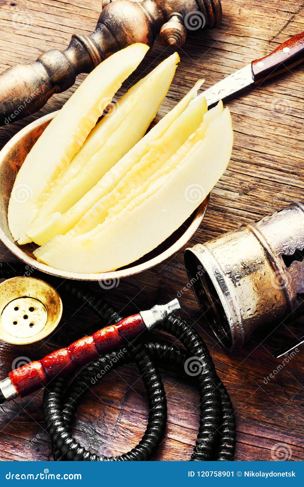 Oriental shisha with melon stock image. Image of east - 120758901