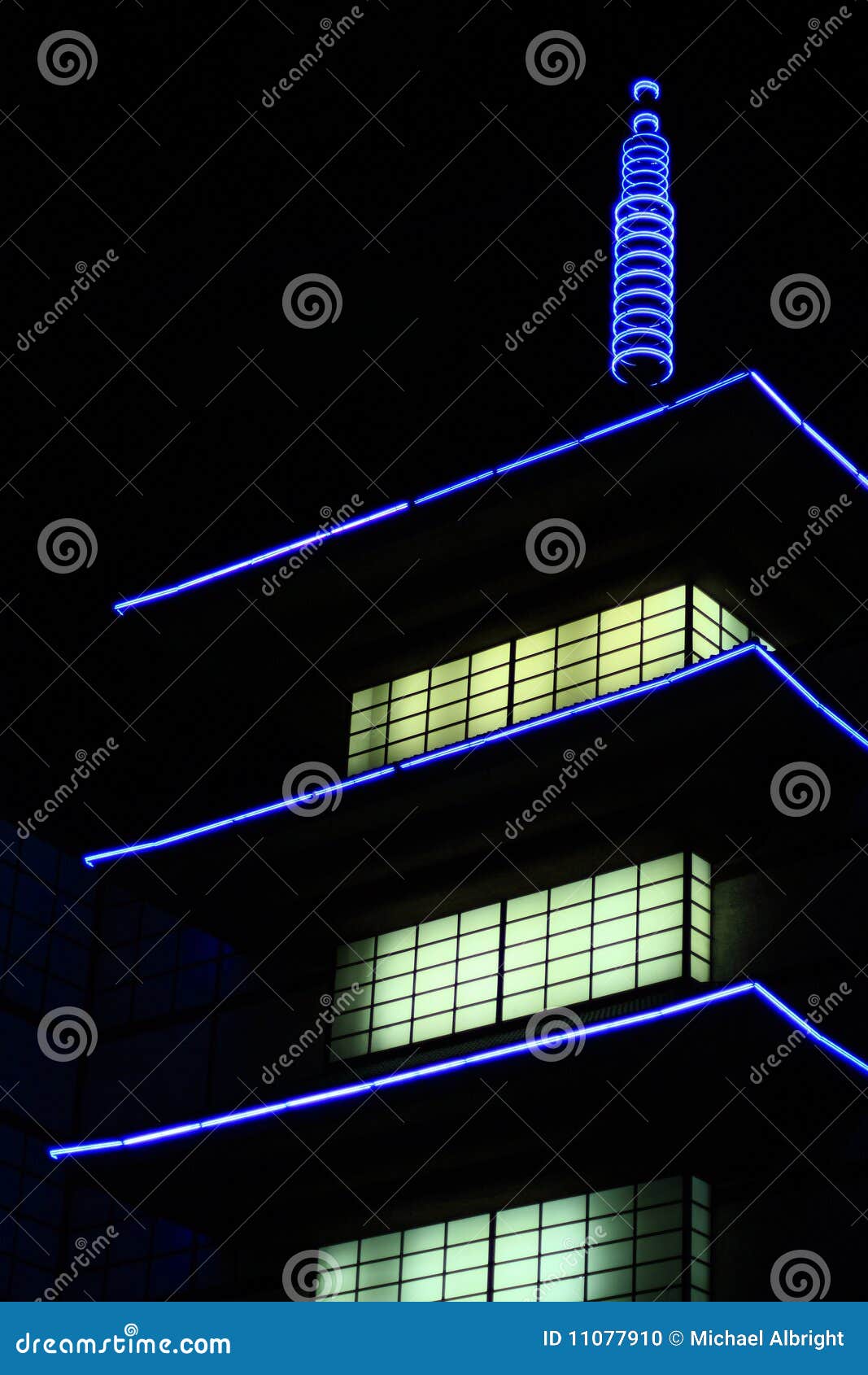 Oriental-style Building with Neon Roof-line Stock Photo - Image of ...