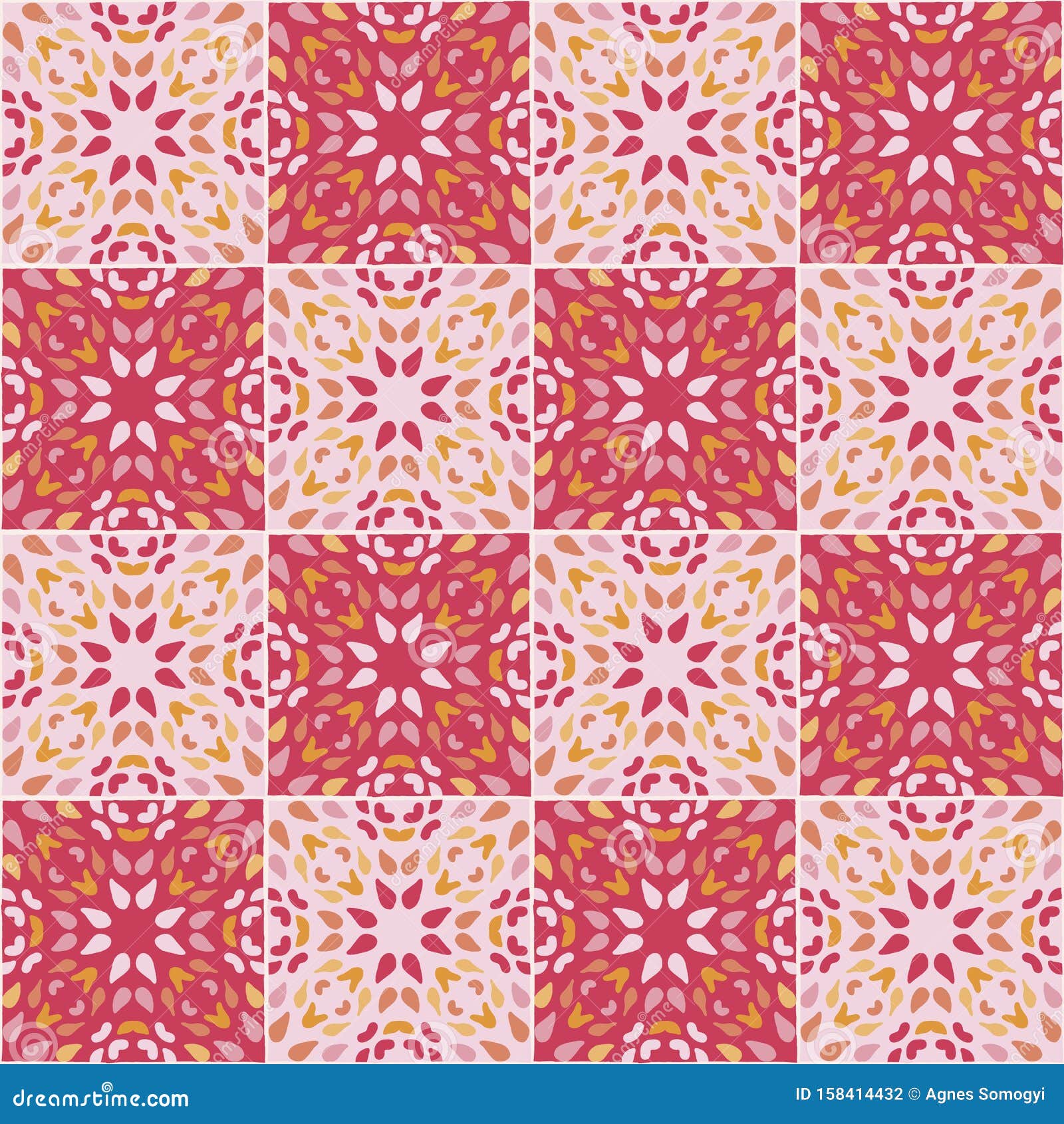 Oriental Traditional Red, Pink Floral Tile Ornament, Moroccan Seamless ...