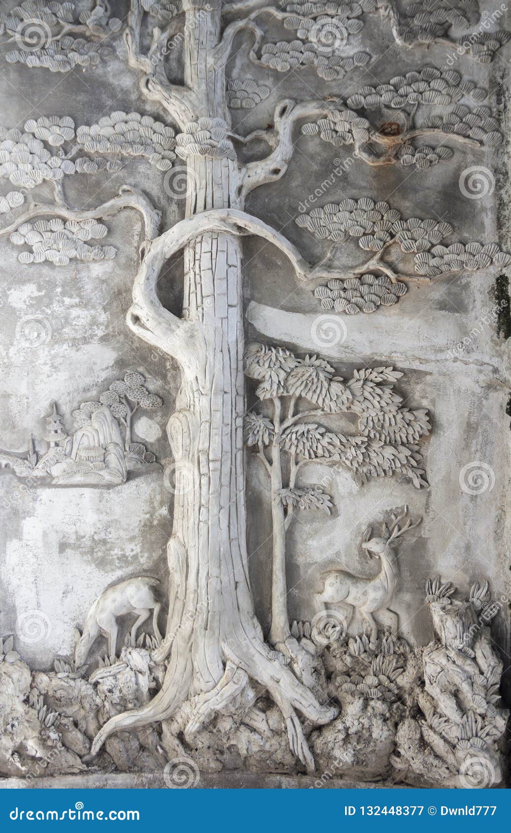 Oriental Tree Basrelief on Wall Stock Image - Image of basrelief ...