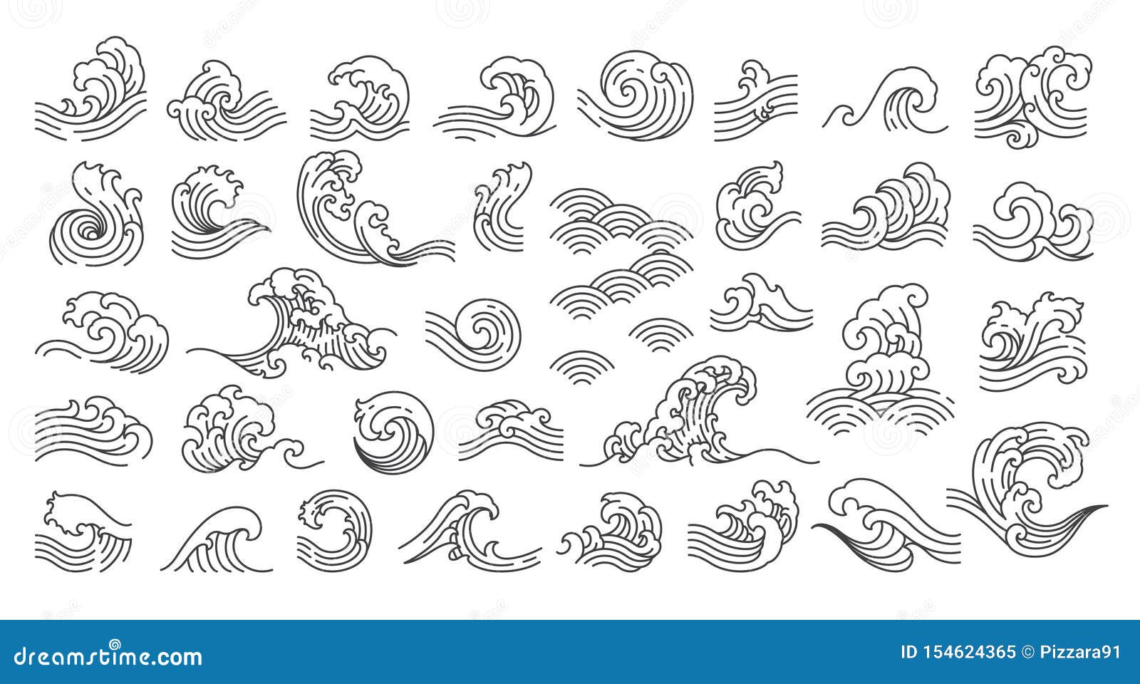 Oriental Wave Illustration Vector Set Stock Vector - Illustration of ...