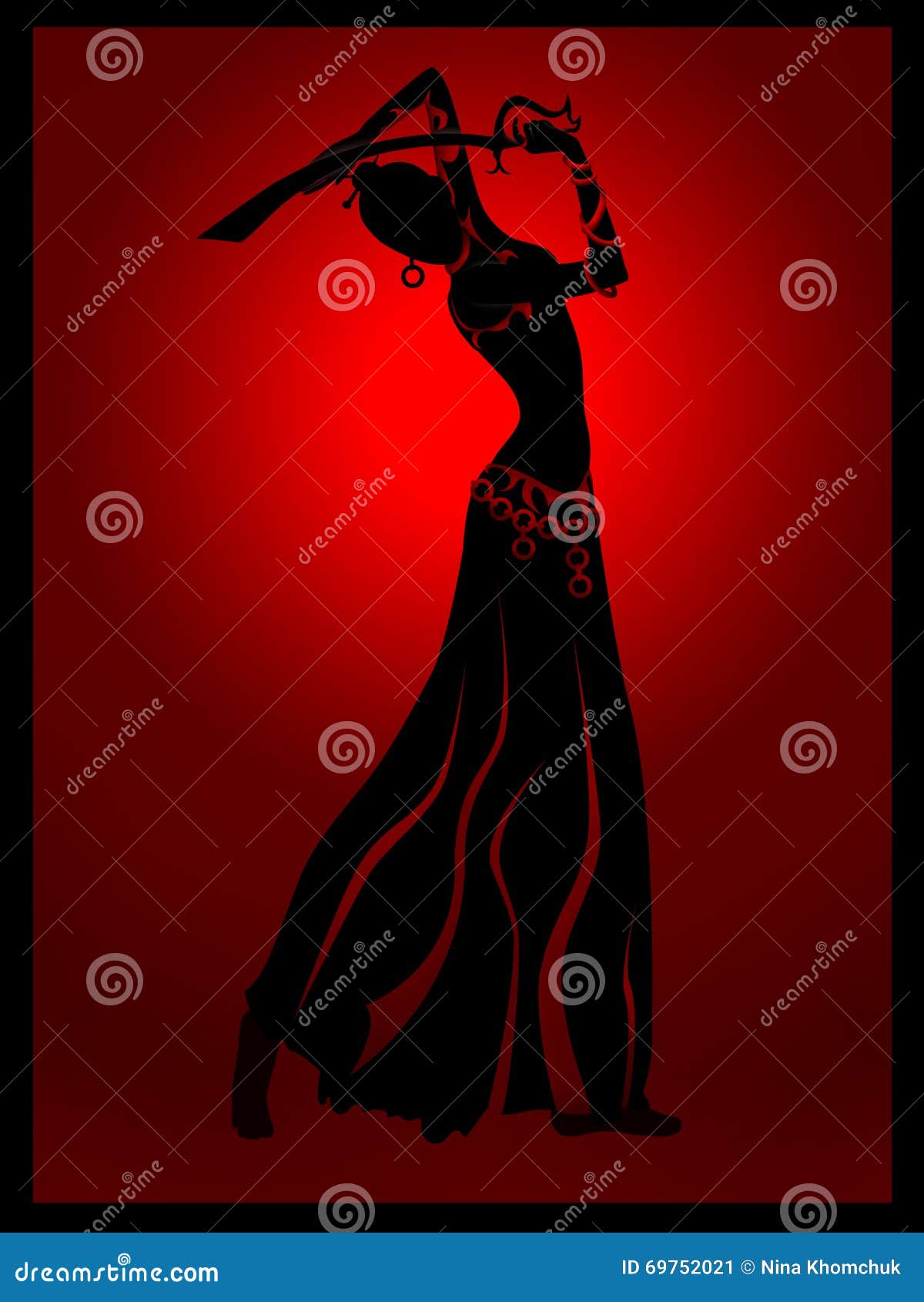 Oriental Woman Dancing with Sword Illustration. Stock Illustration ...