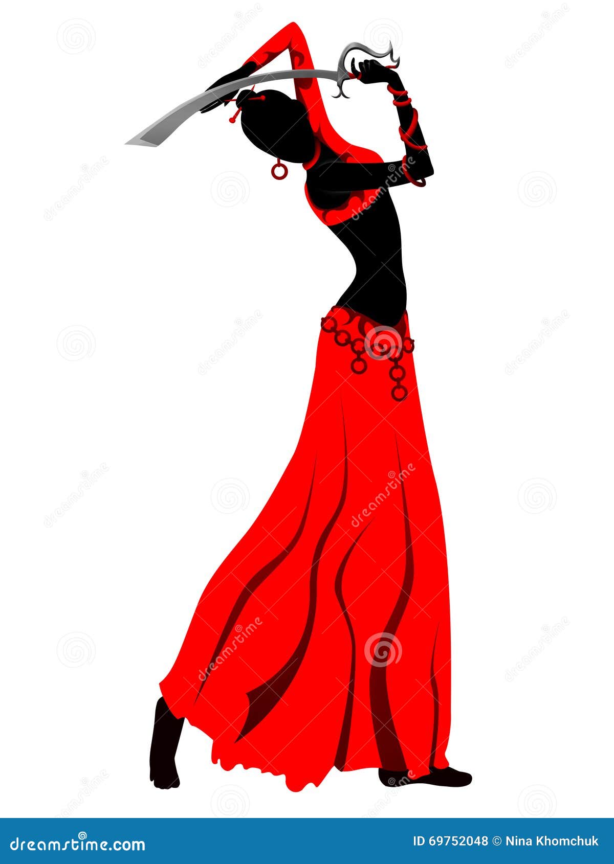 Oriental Woman Dancing with Sword Illustration. Stock Illustration ...