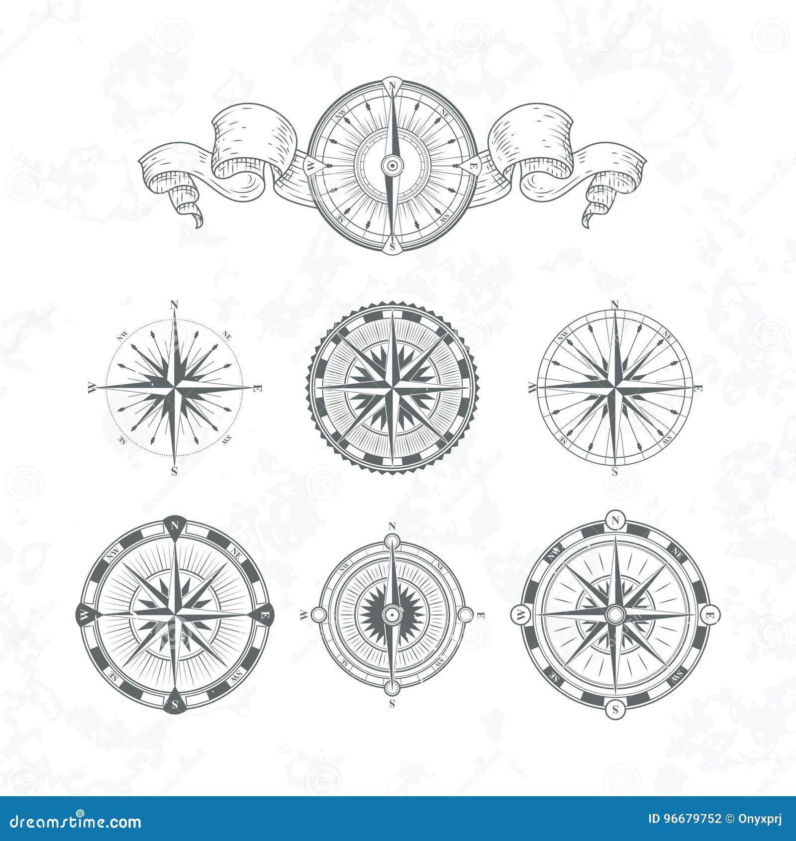 Orientation Antique Compas in Vintage Style. Vector Monochrome ...
