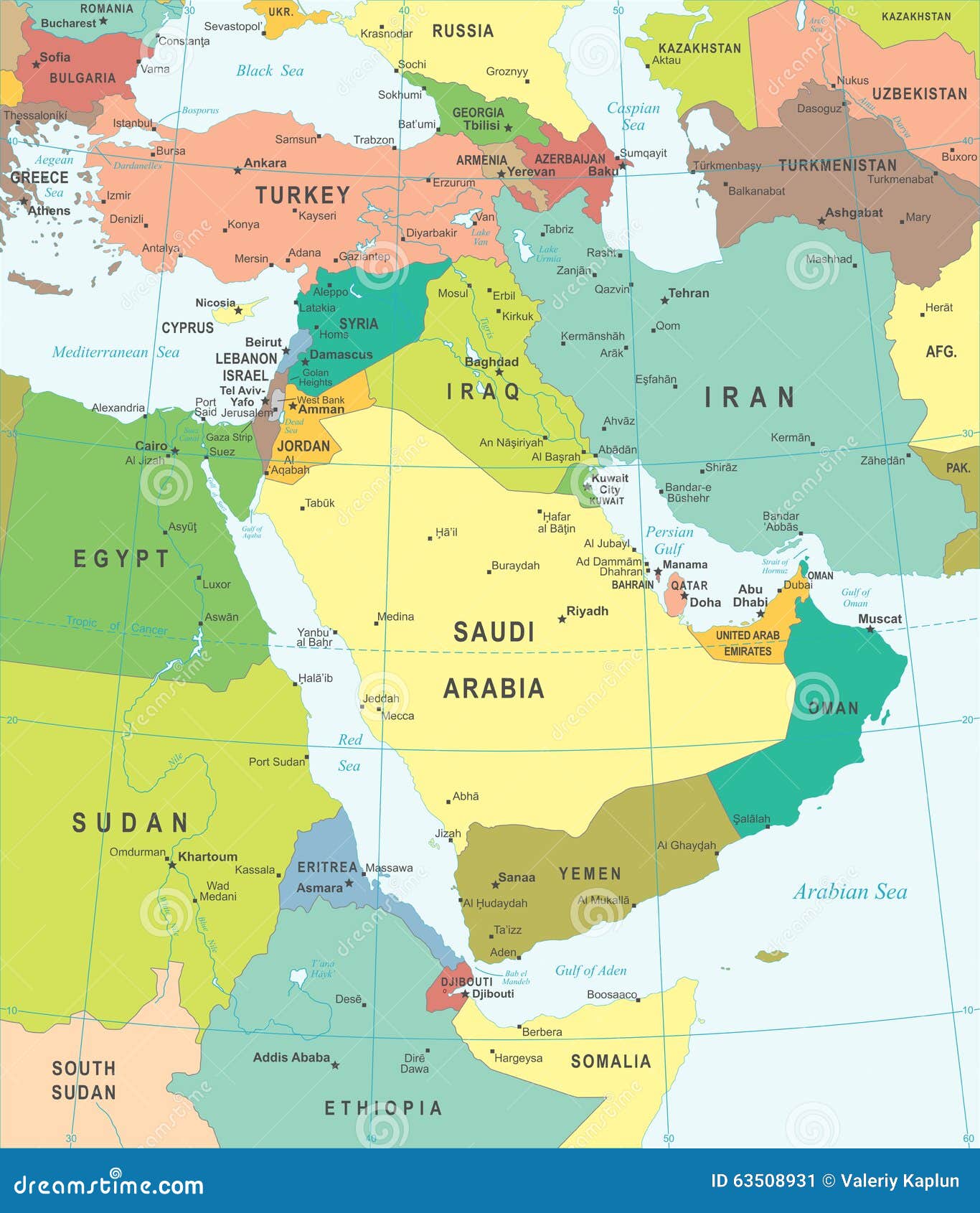Oriente Medio Y Asia - Mapa - Ejemplo Ilustración del Vector ...