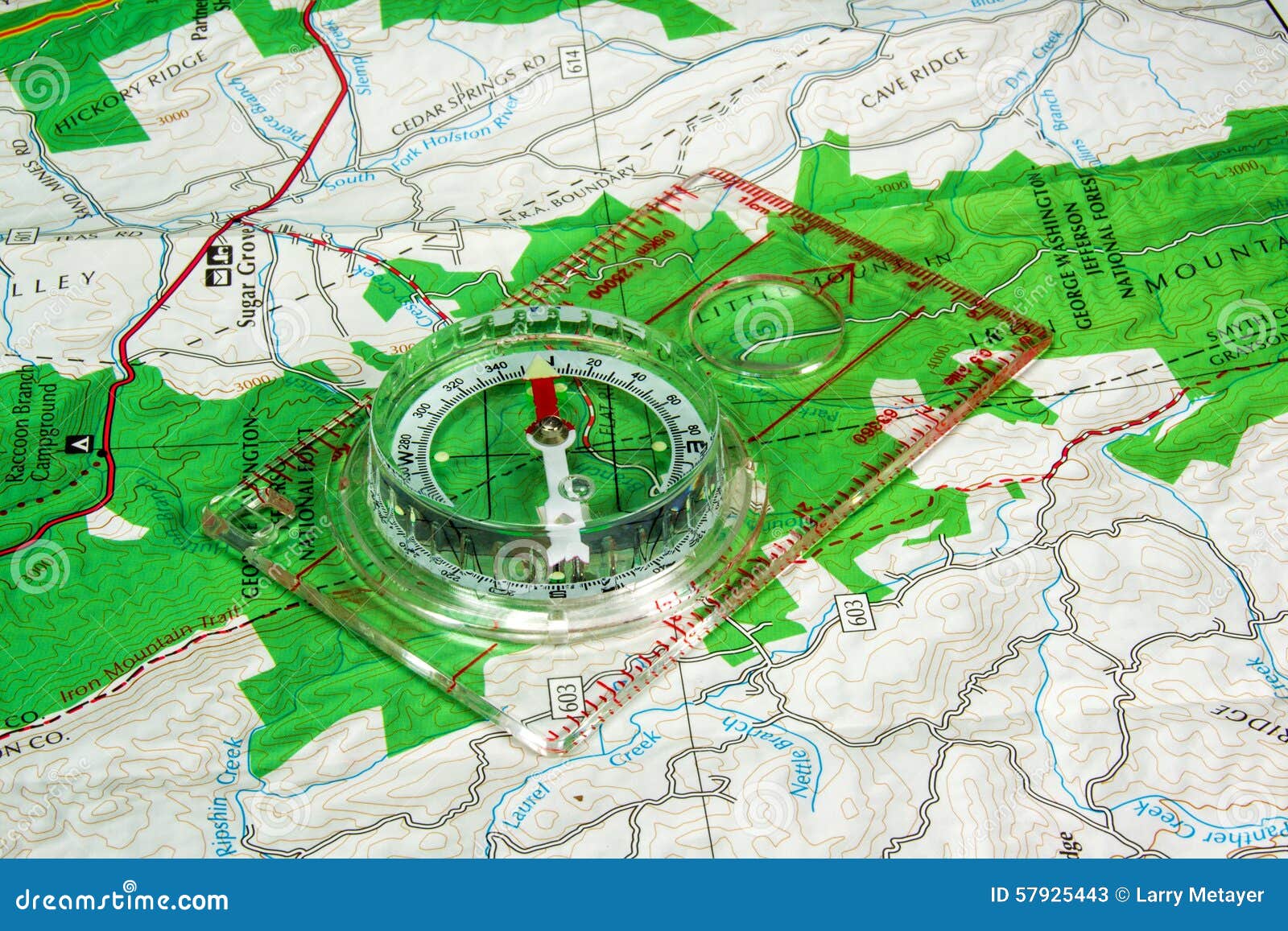 Orienteering Compass and Map Stock Image - Image of background ...