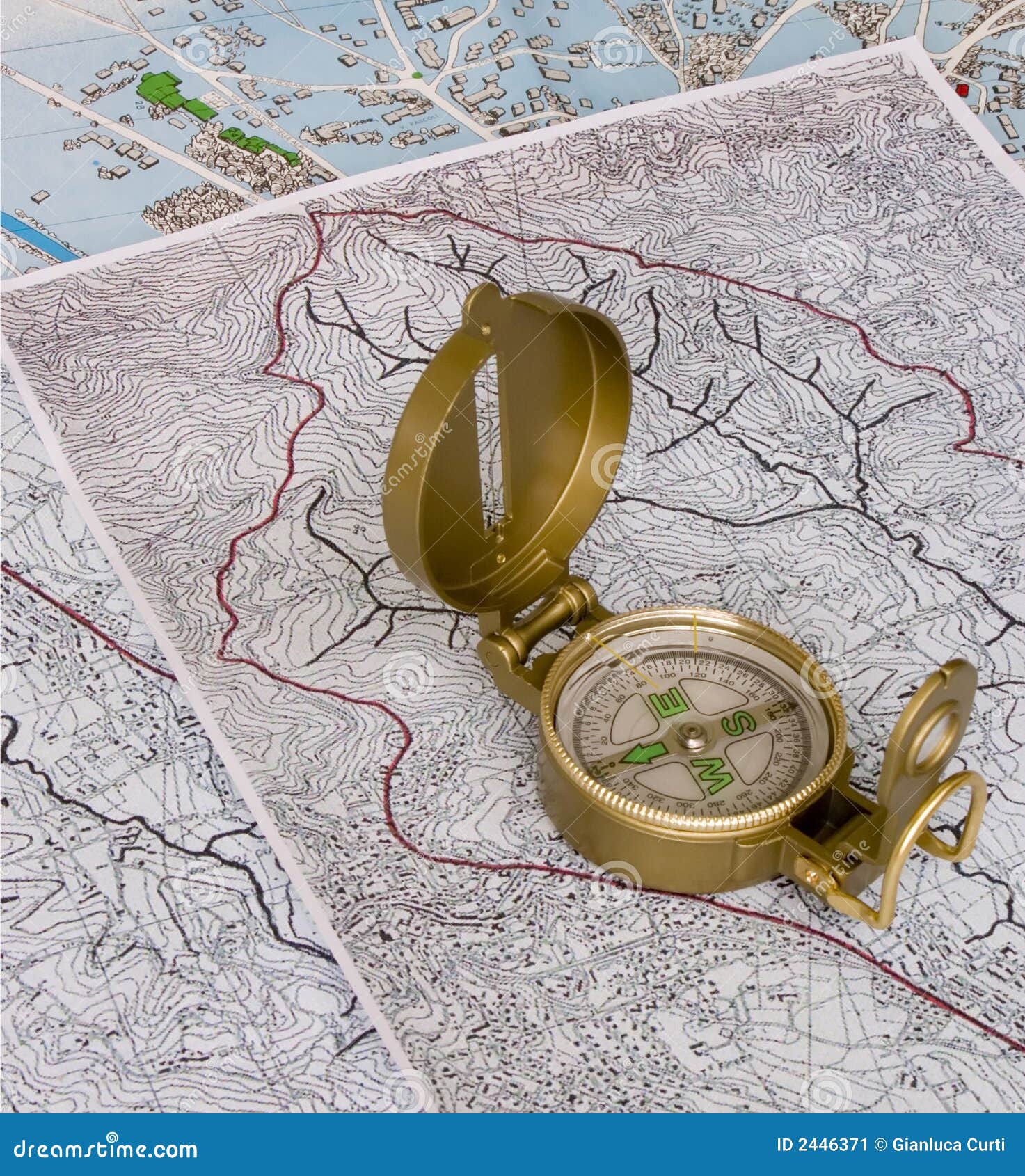 Orienteering: Compass on Maps Stock Image - Image of outdoor, north ...
