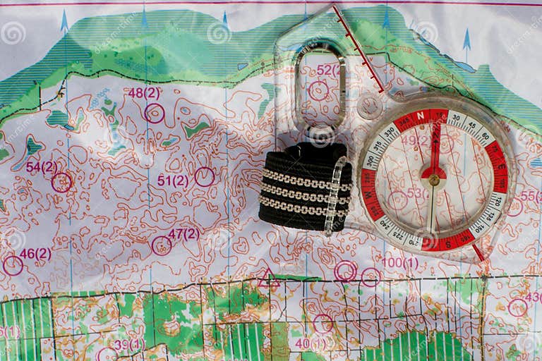 Orienteering. Compass and Topographic Map. Navigation Equipment for ...