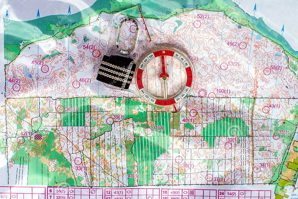 Orienteering. Compass and Topographic Map. Navigation Equipment for ...