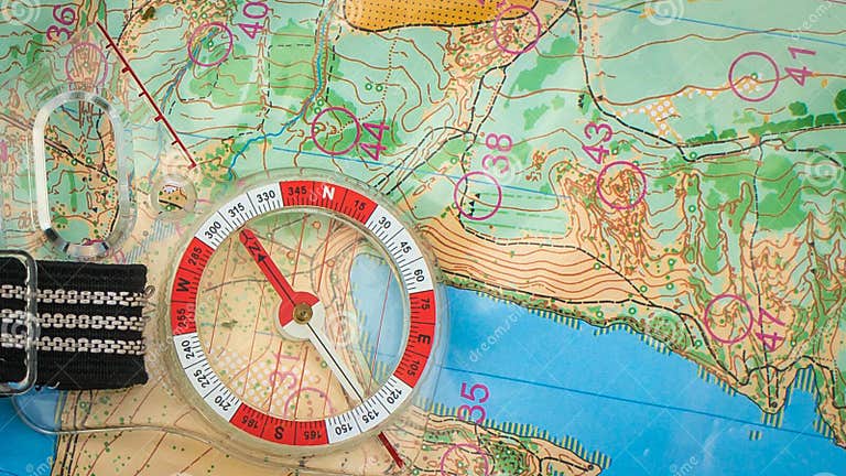 Orienteering. Compass and Topographic Map. Navigation Equipment for ...