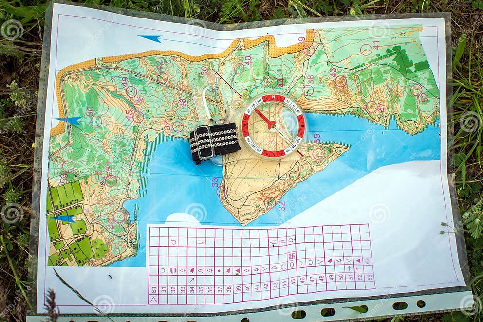 Orienteering. Compass and Topographic Map. Navigation Equipment for ...