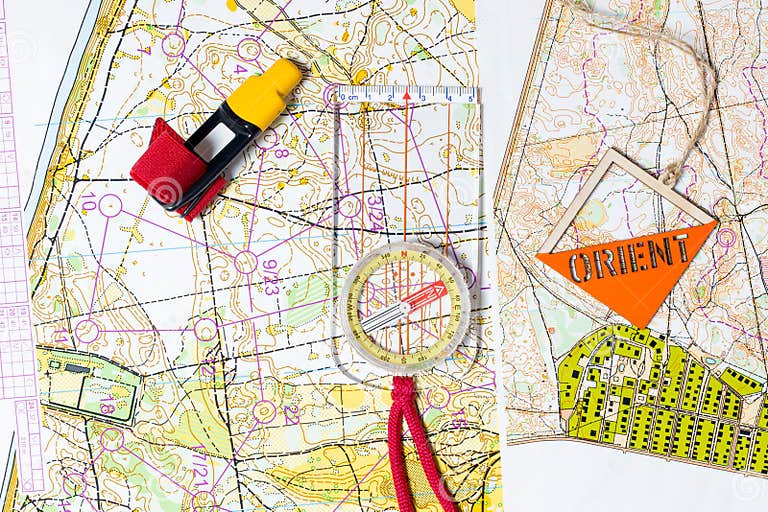 Orienteering Symbol Map Compass Chip and Prism Stock Photo - Image of ...