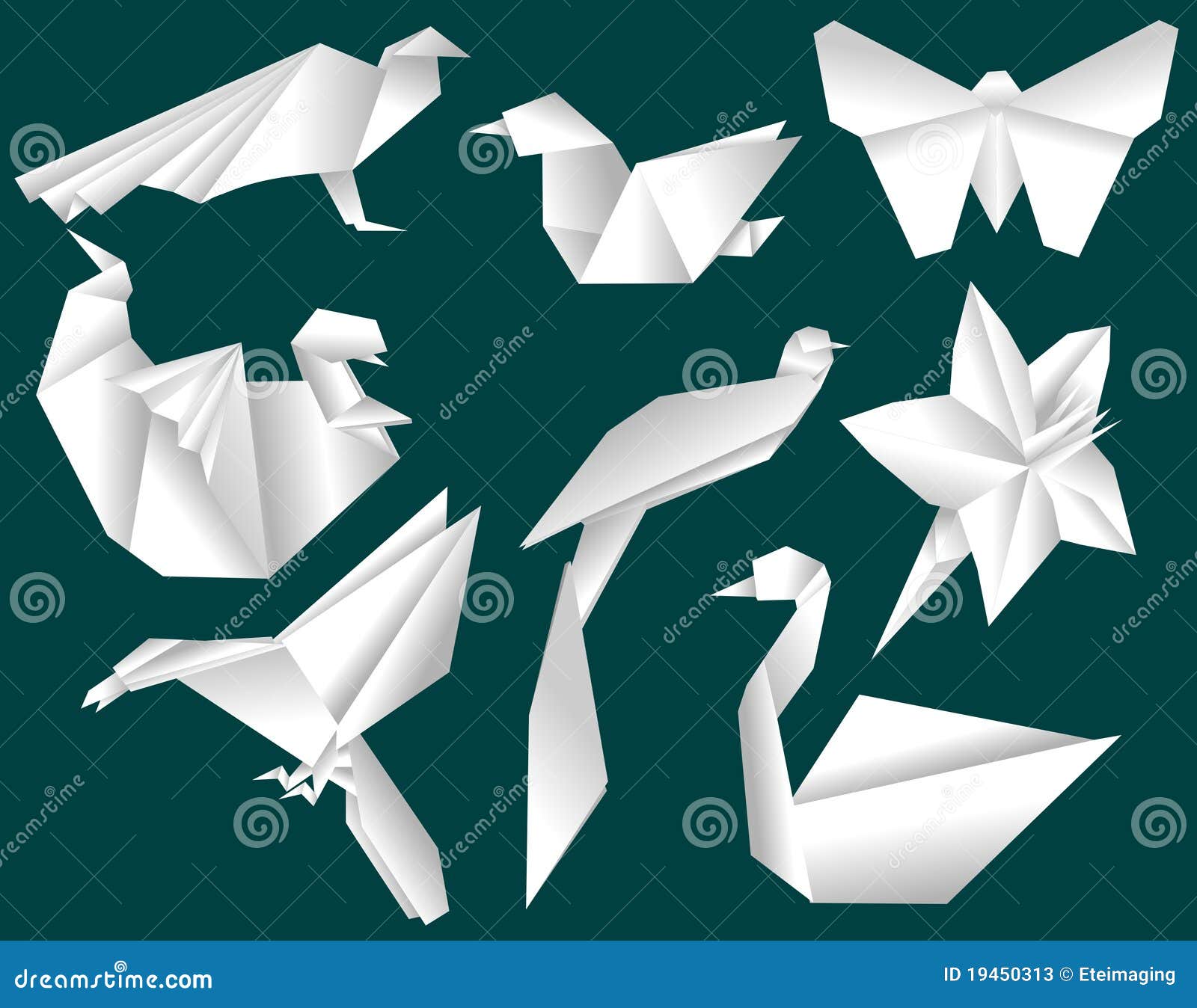 Origami stock vector. Illustration of bird, flower, paper - 19450313