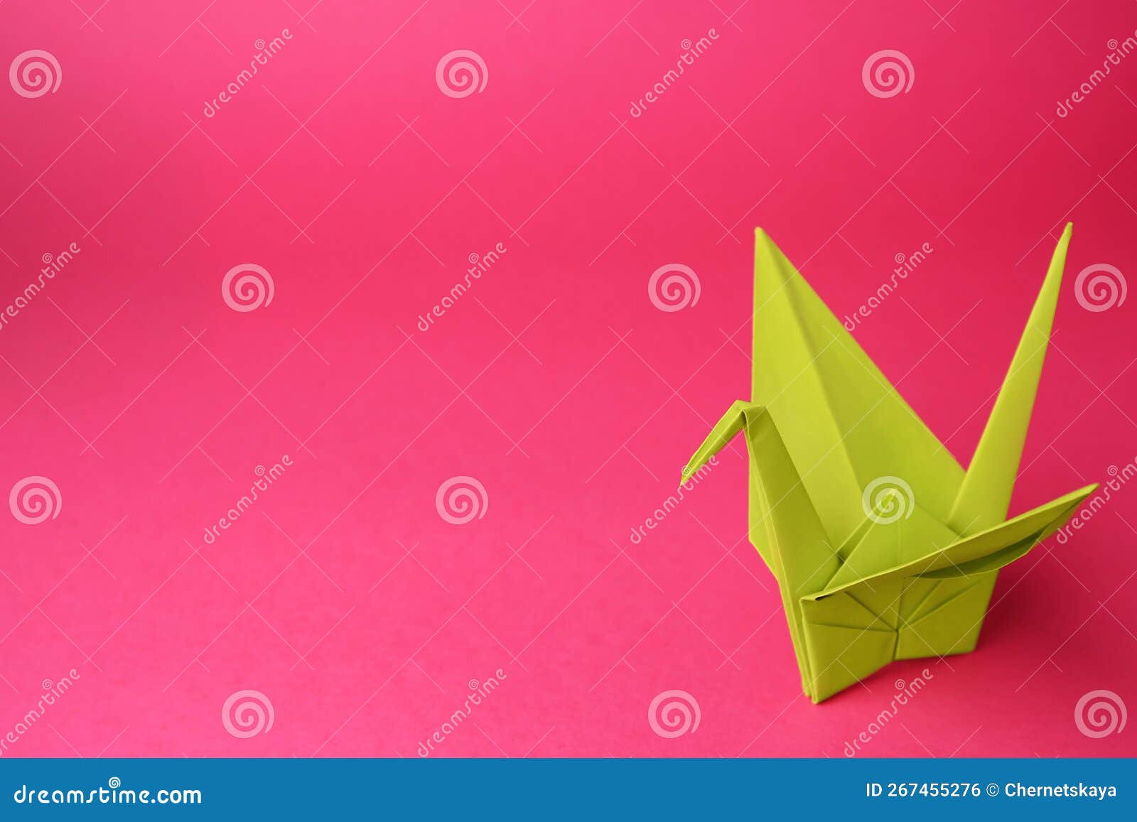 Origami Art. Handmade Paper Crane on Pink Background, Space for Text ...