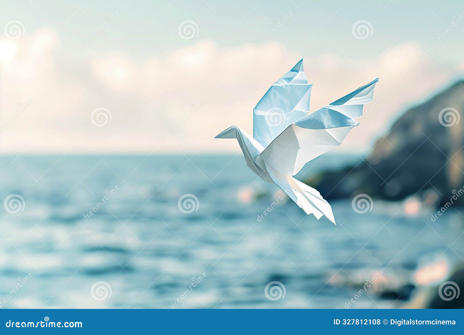 Origami Bird Taking Flight Above the Water with Room for Text or Copy ...