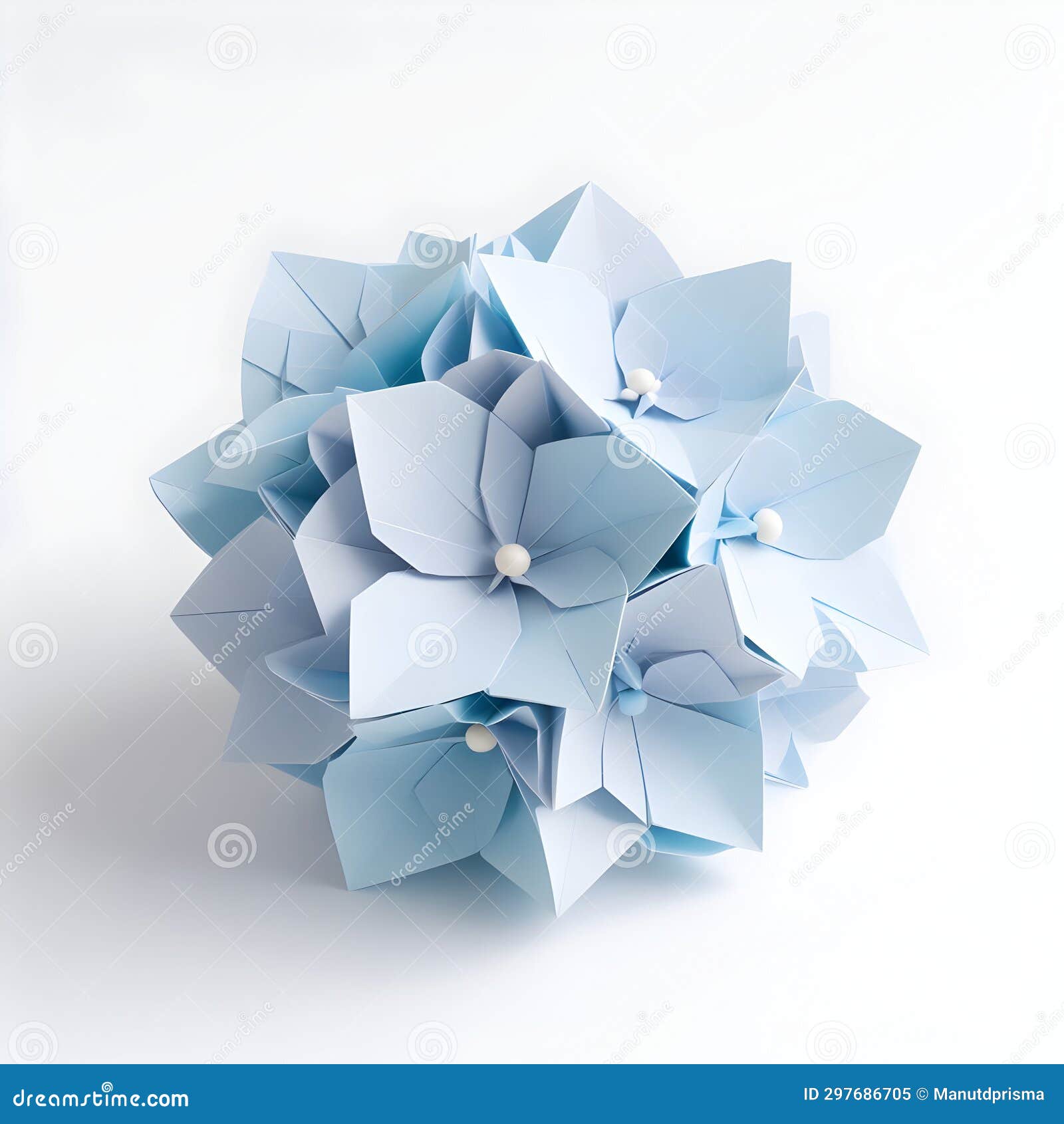 Origami Blue Hydrangea Flower on White Background, Paper Flower Art ...