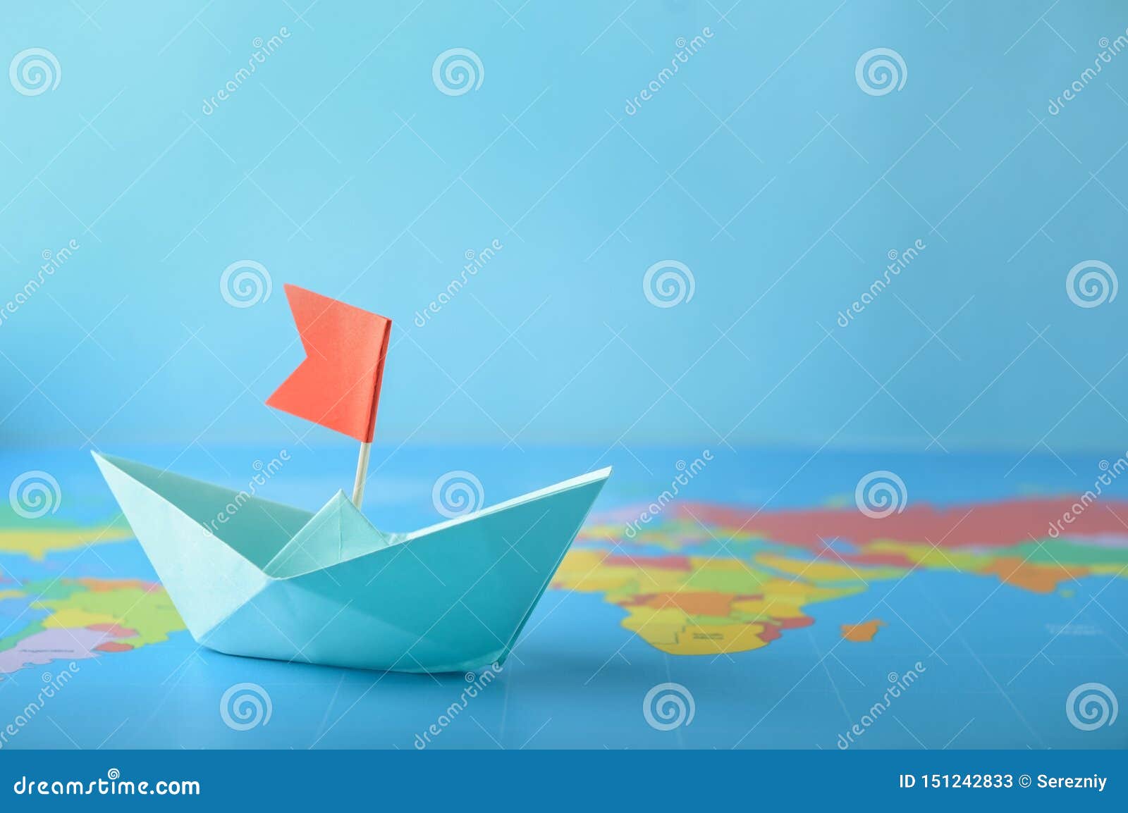 Origami Boat on World Map. Travel Concept Stock Image - Image of ...