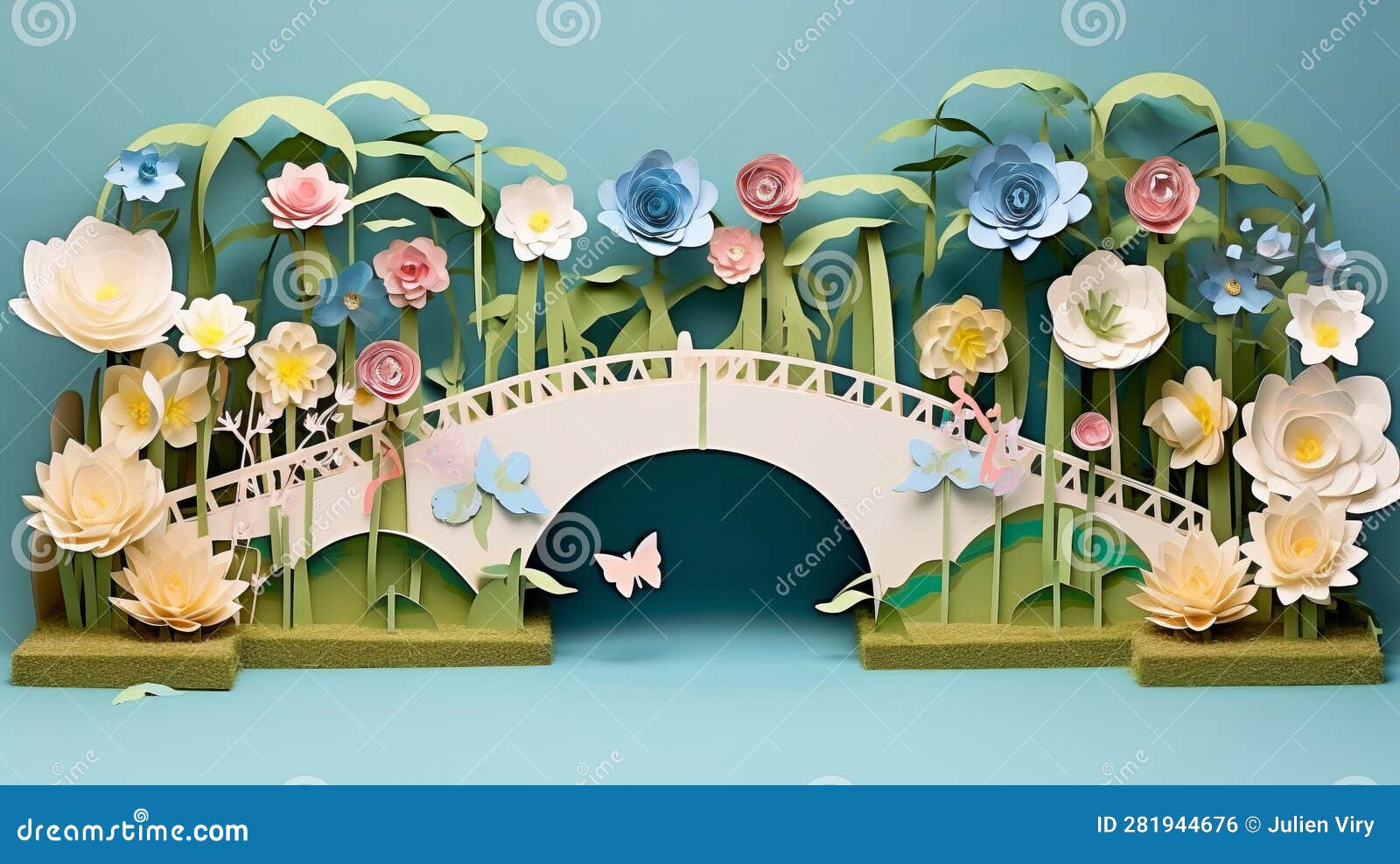 Origami Bridge and Folded Paper Pound Isolated on Blue Background Stock ...