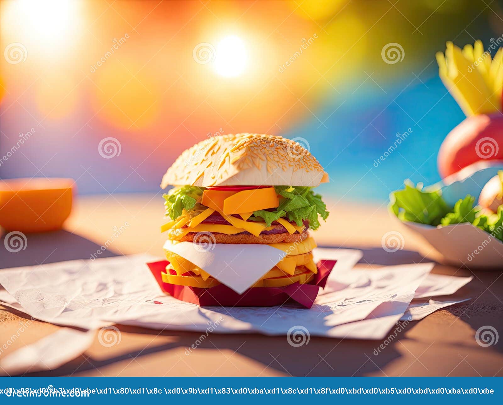 Origami Burger Made Of Paper Served On A Plate. Concept Of Diet, Fast ...
