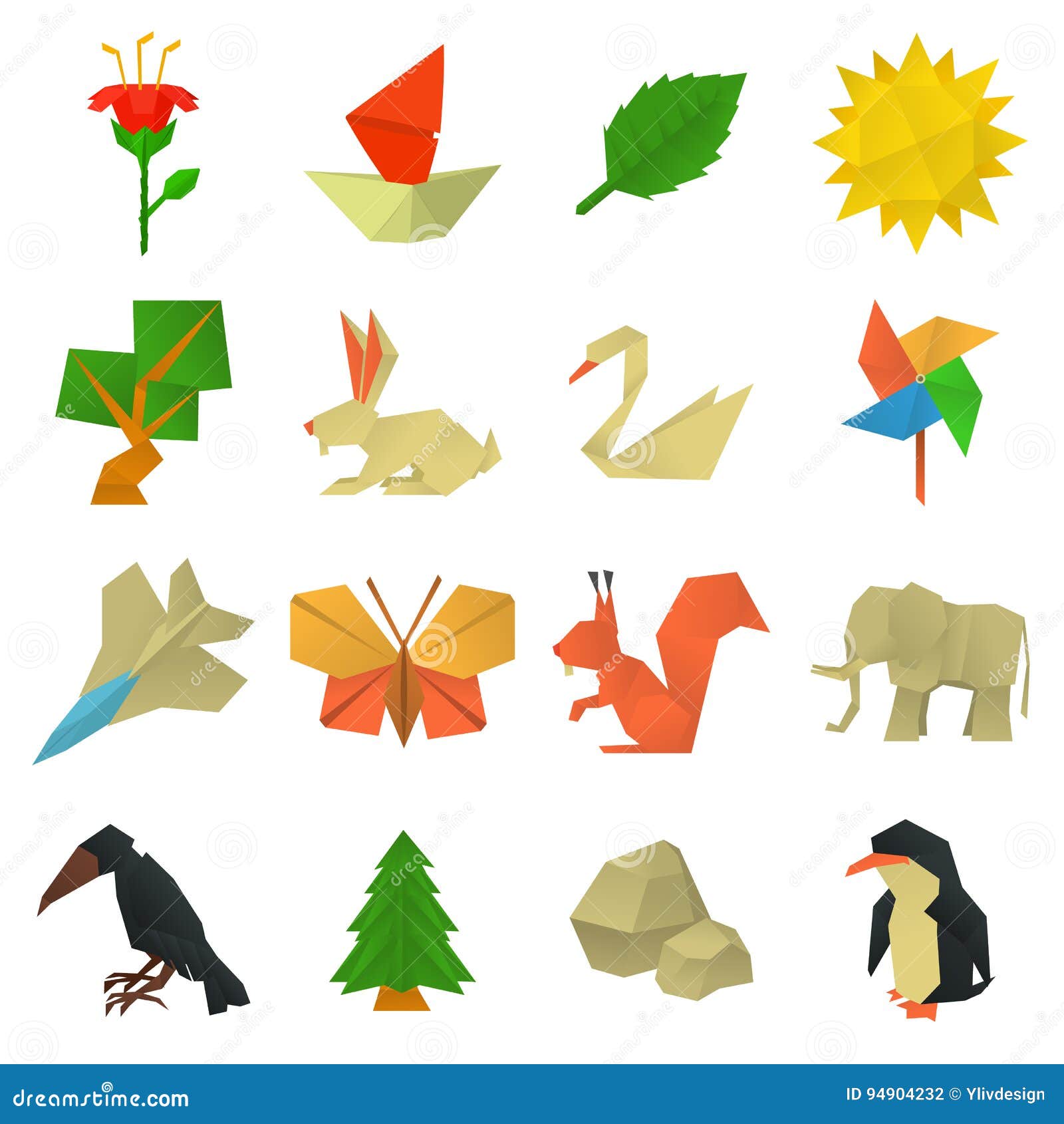 Origami Craft Icons Set, Cartoon Style Stock Vector - Illustration of ...