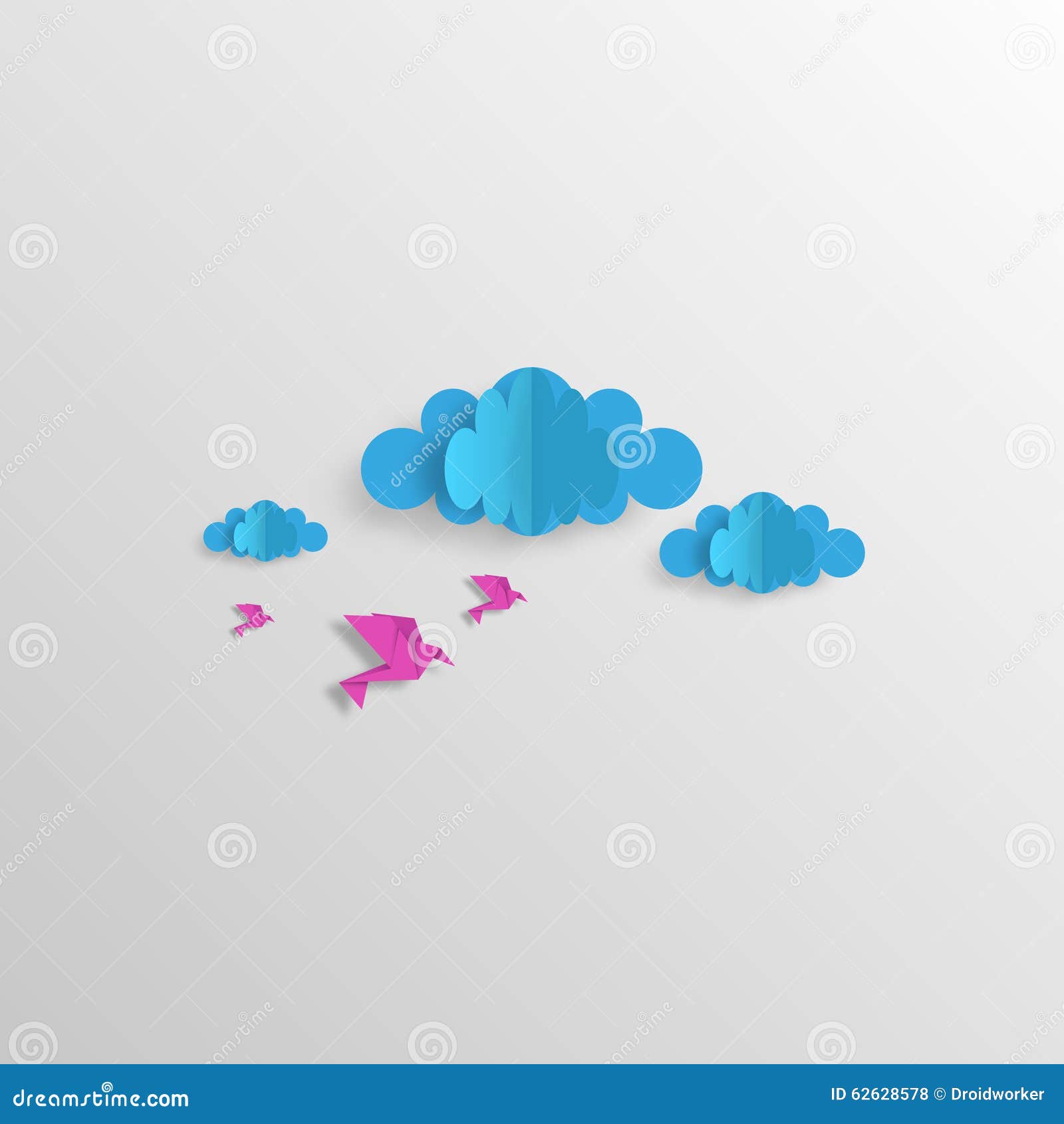 Origami Design Sky with Clouds and Birds Vector Design Stock ...