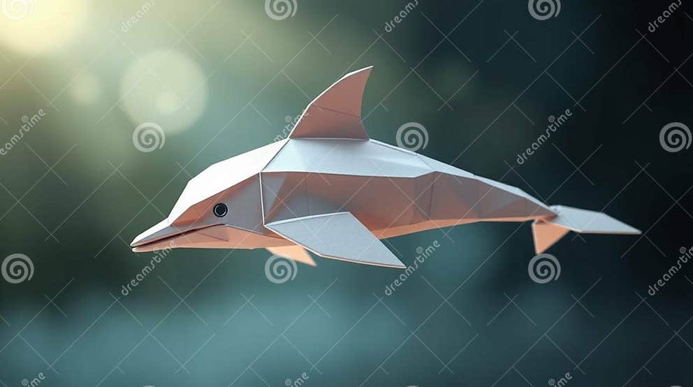 Origami Dolphin Crafted from White Paper, Displaying Sharp, Angular ...