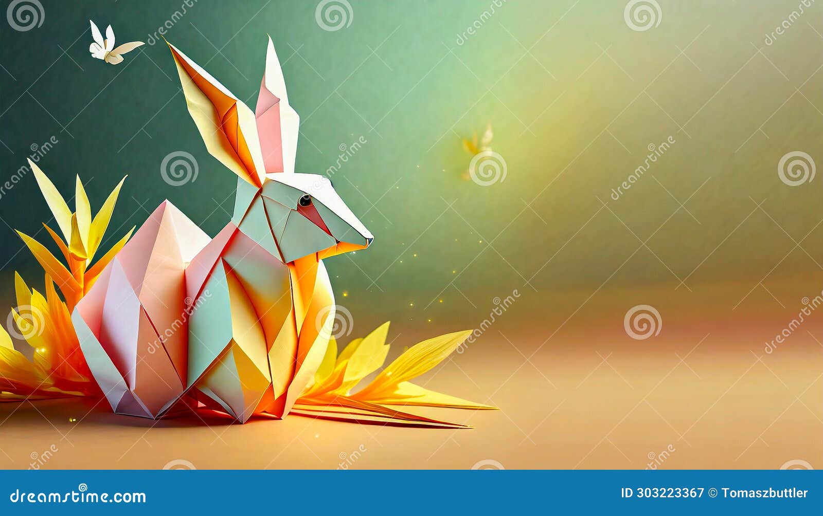 Origami Easter Bunny in Grass - Easter Concept Stock Illustration ...