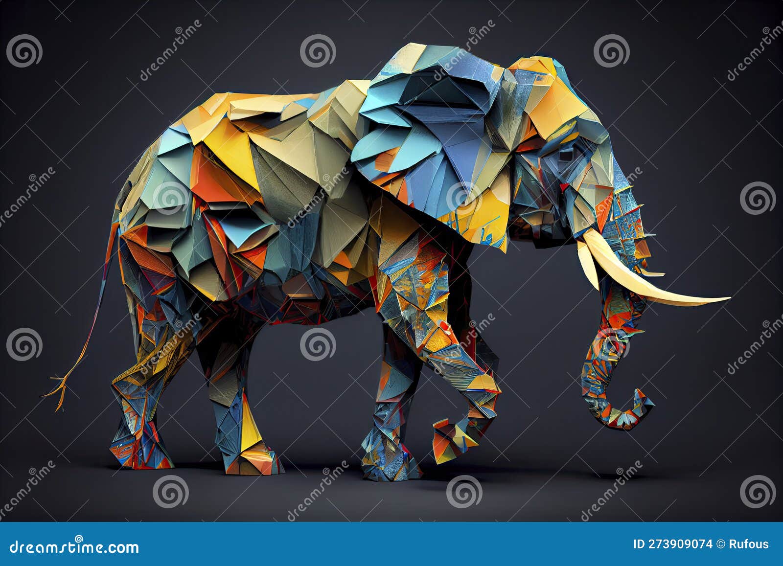 Origami Elephant Vray Rendering Alberto Seveso Art Multi Colored Stock ...