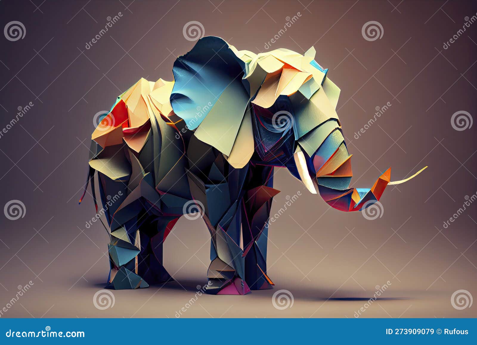Origami Elephant Vray Rendering Alberto Seveso Art Multi Colored Stock ...