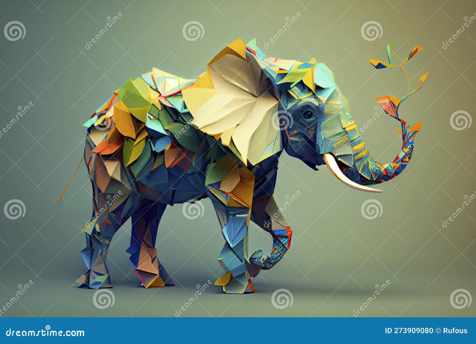 Origami Elephant Vray Rendering Alberto Seveso Art Multi Colored Stock ...