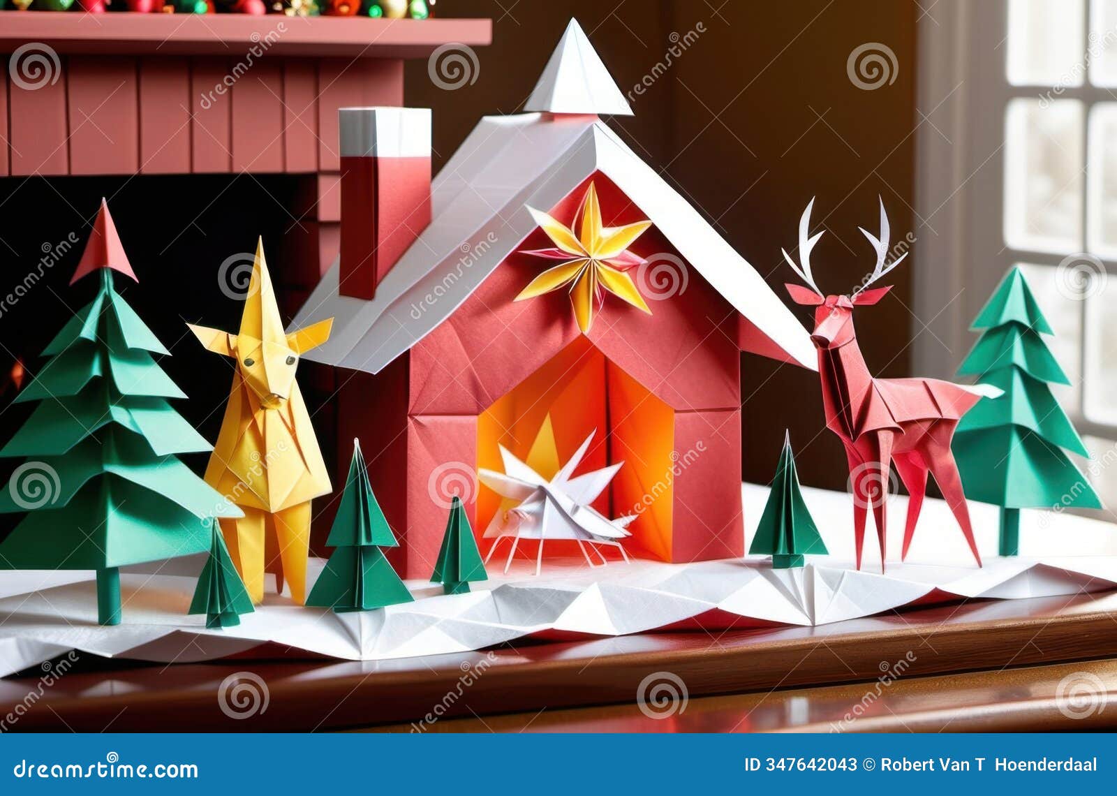 Origami Figures in a Christmas Scene at 30-11-2024 Stock Illustration ...