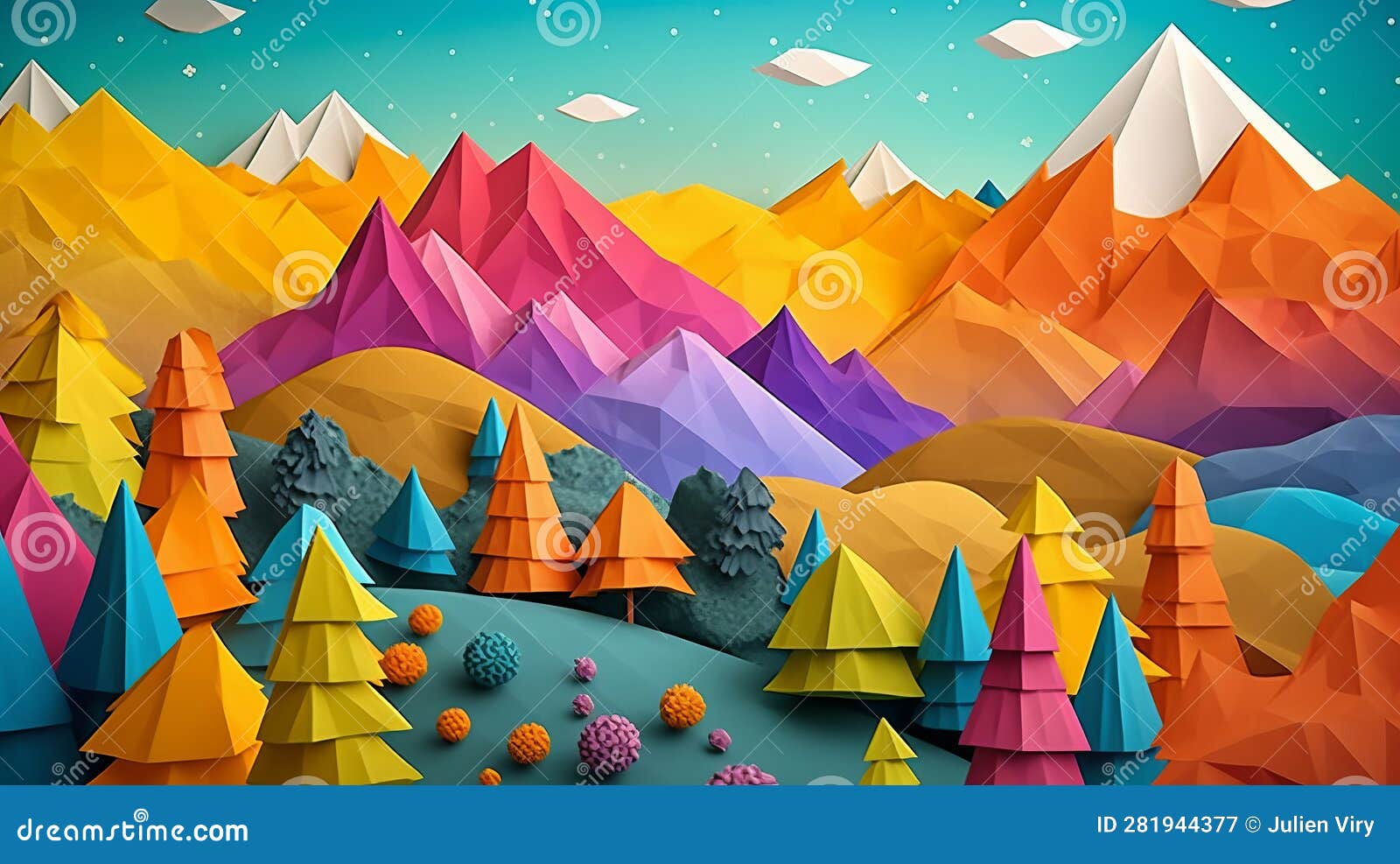 Origami Folded Paper Mountains Landscape Illustration Stock ...