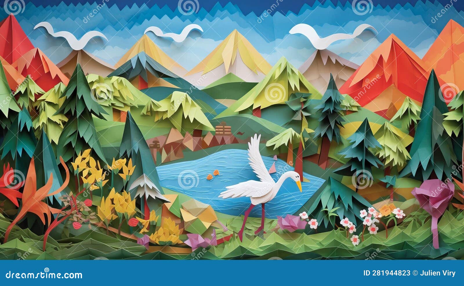 Origami Folded Paper Mountains Landscape Illustration Stock Image ...