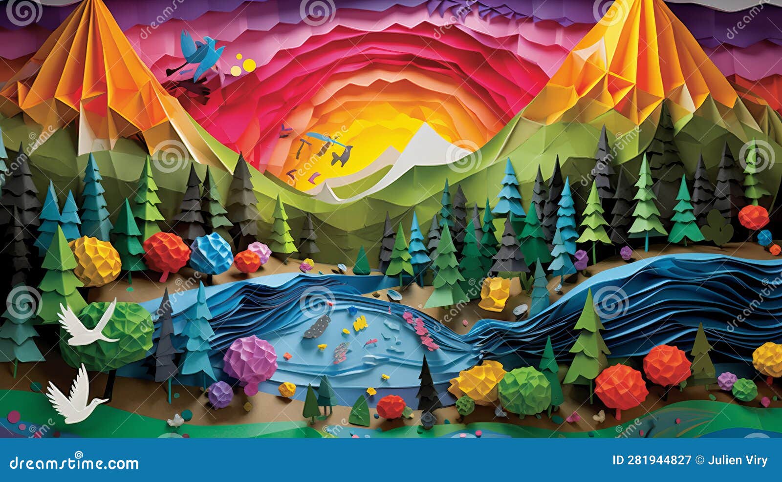 Origami Folded Paper Mountains Landscape Illustration Stock Image ...