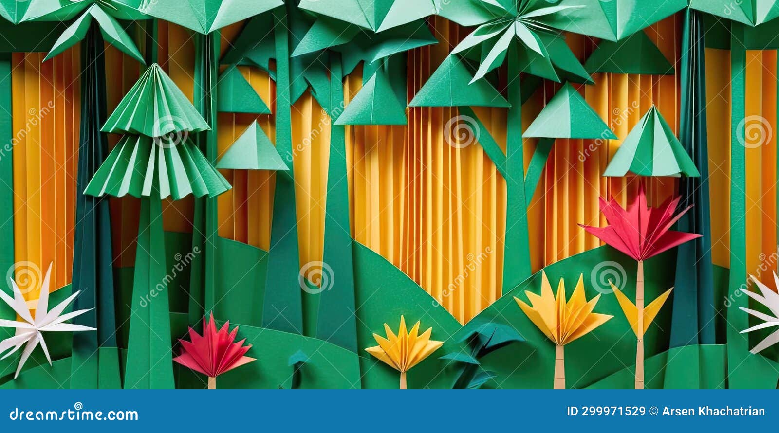 Origami Forest. Mixed Forest, Palm Trees and Bushes Stock Illustration ...