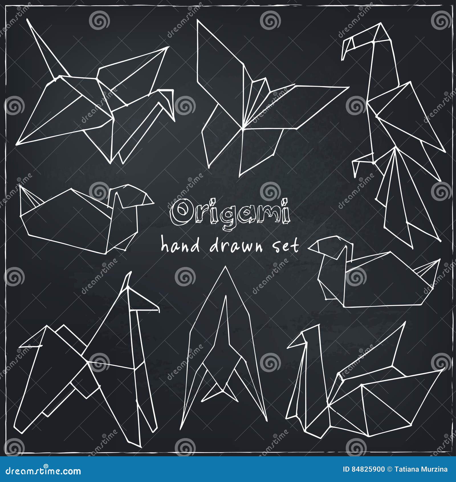 Origami Hand Drawn Doodle Set. Vector Illustration of Figures from ...