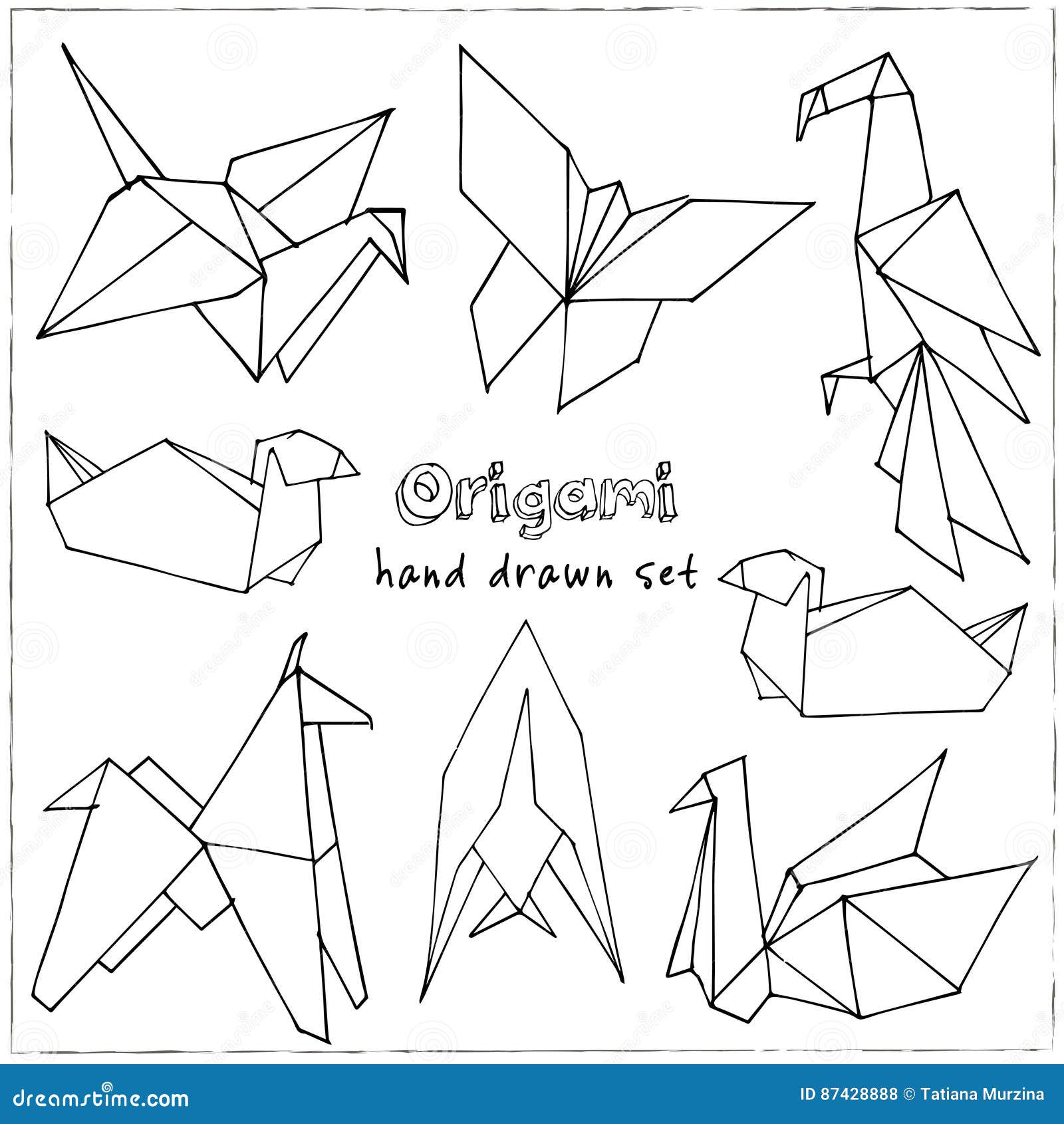 Origami Hand Drawn Doodle Set. Vector Illustration of Figures from ...