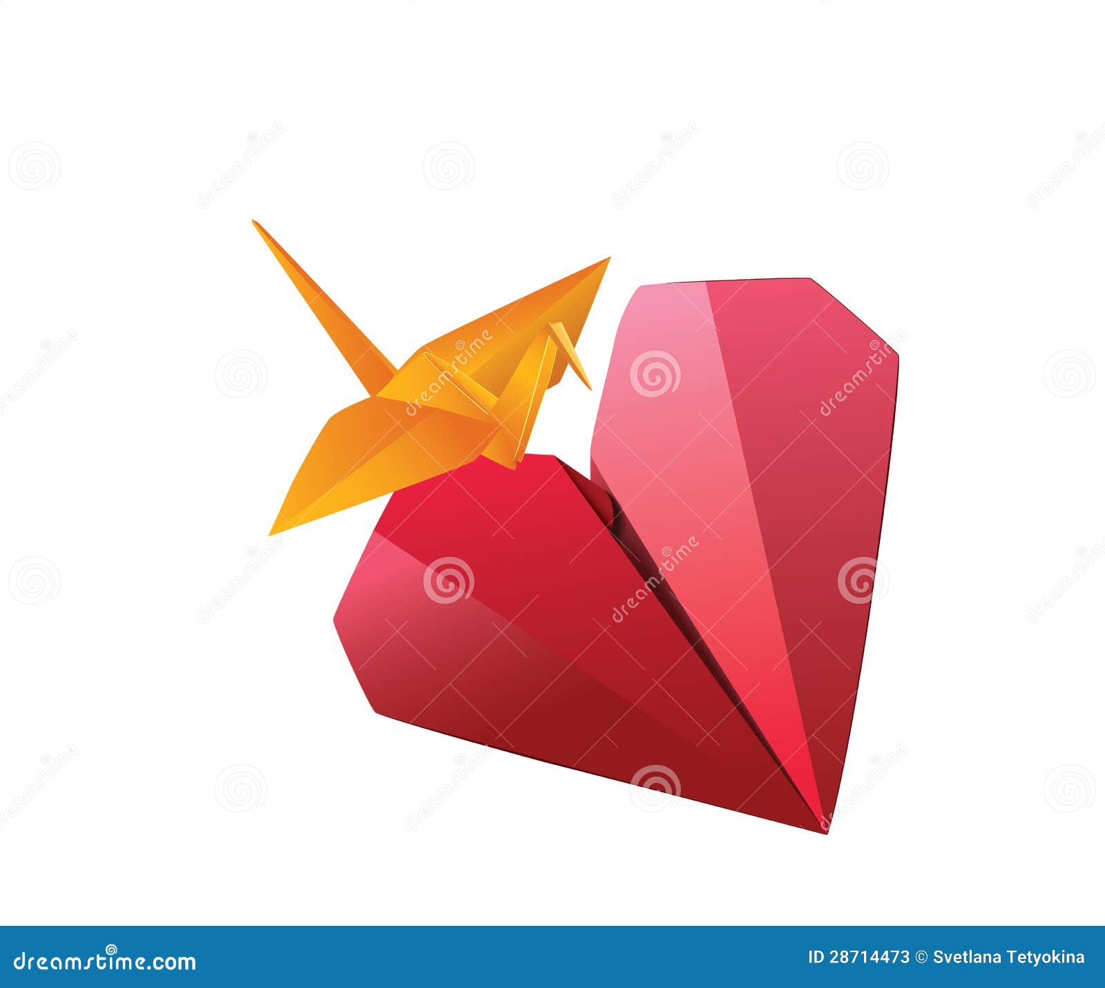Red Origami Heart On White Background With Shadow Vector Illustration ...