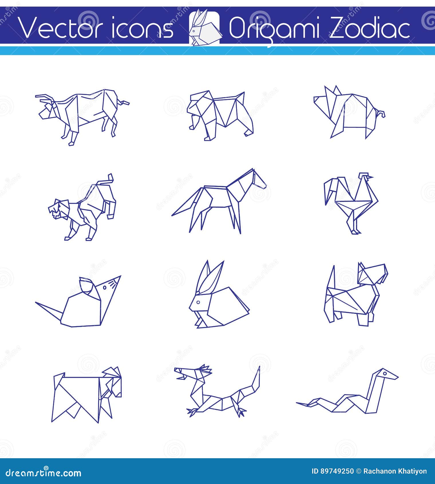 Origami horoscope. stock vector. Illustration of taurus - 89749250