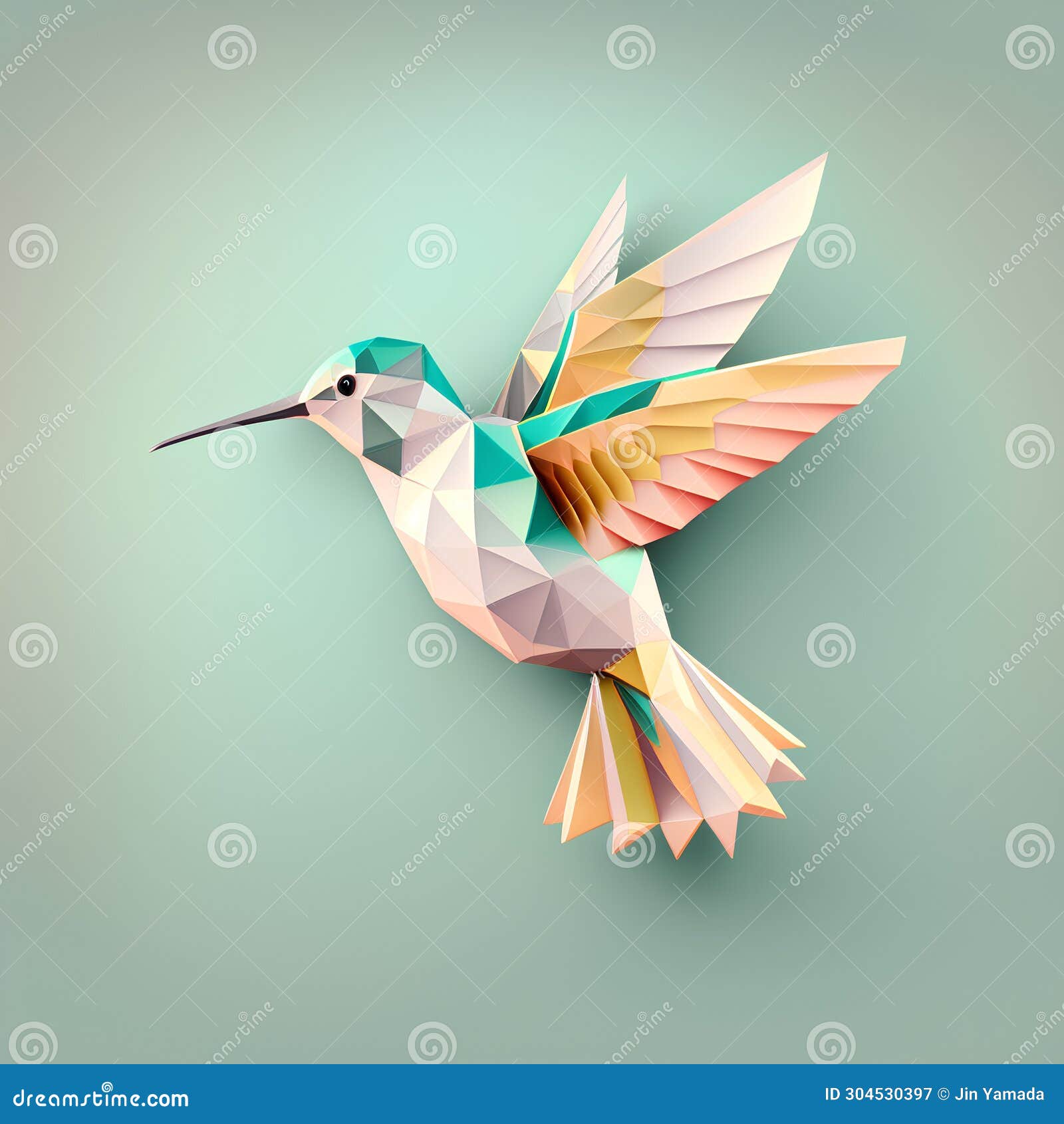 Origami Hummingbird Isolated on White Background. Polygonal Low Poly ...