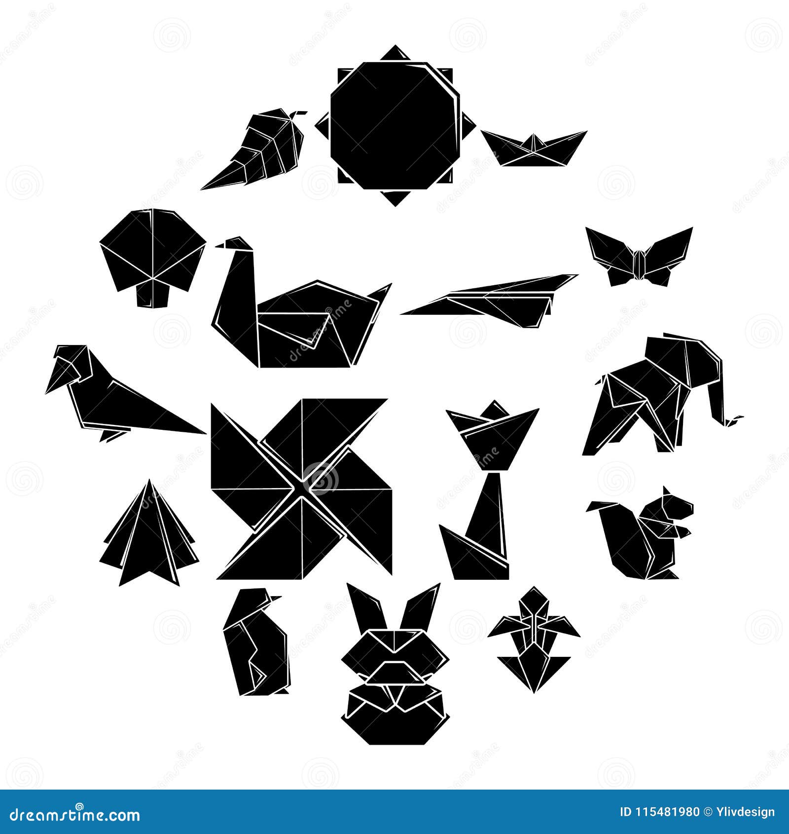 Origami Icons Set, Simple Style Stock Vector - Illustration of leaf ...
