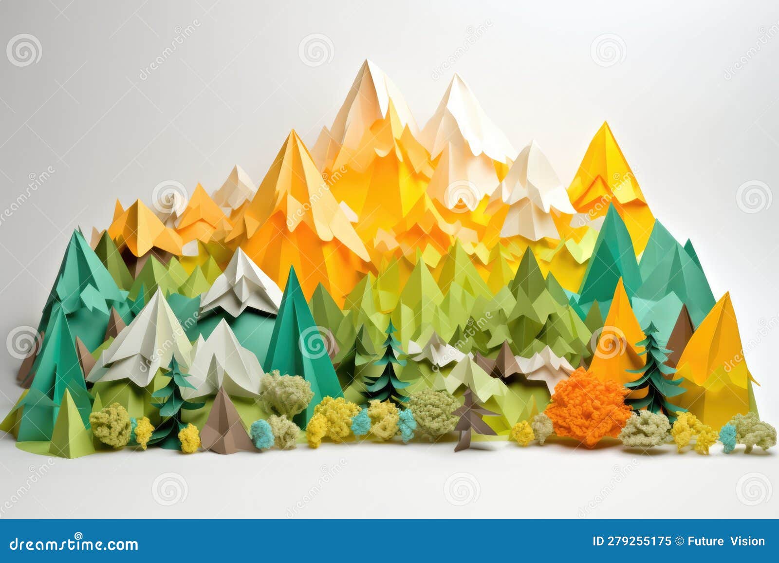 Origami Landscape with Trees and Mountains, Created Using Generative Ai ...