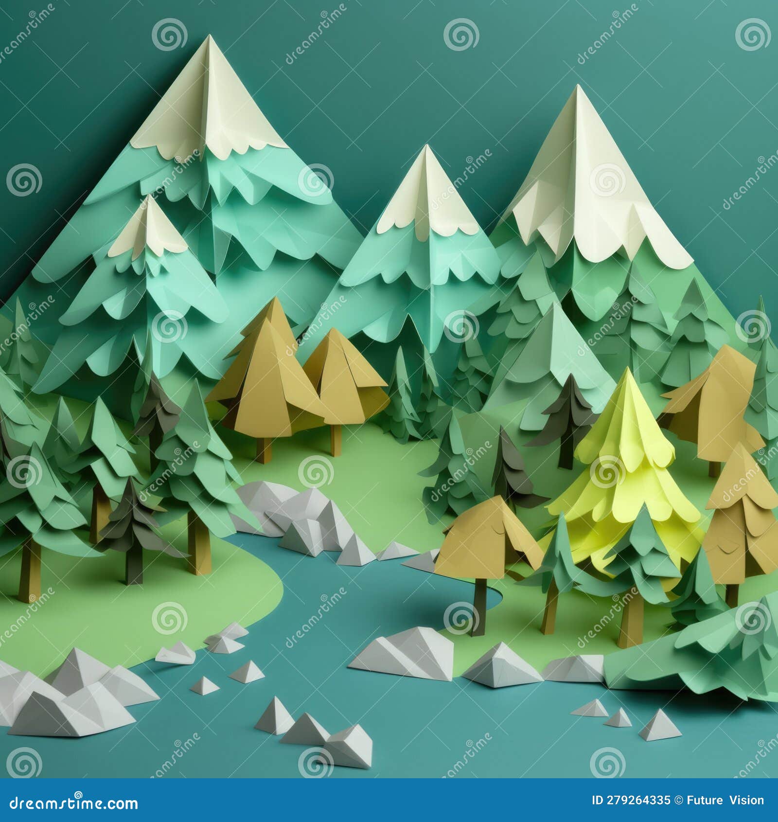 Origami Landscape with Trees and Mountains, Created Using Generative Ai ...