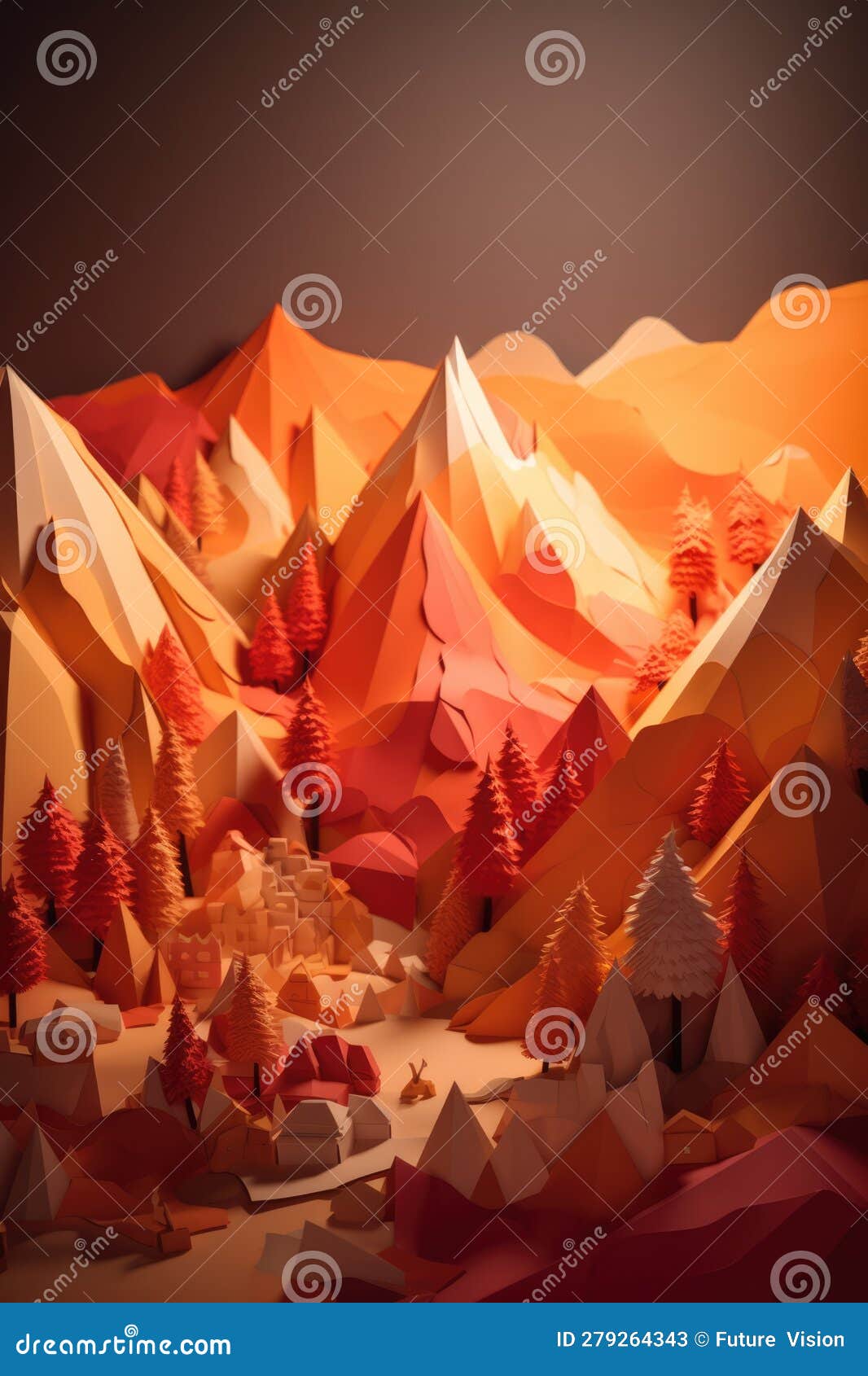 Origami Landscape with Trees and Mountains, Created Using Generative Ai ...