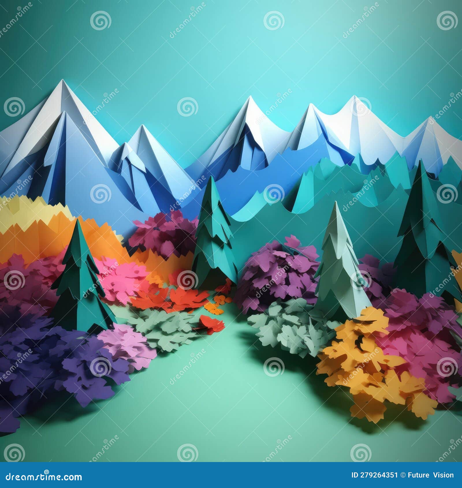Origami Landscape with Trees and Mountains, Created Using Generative Ai ...