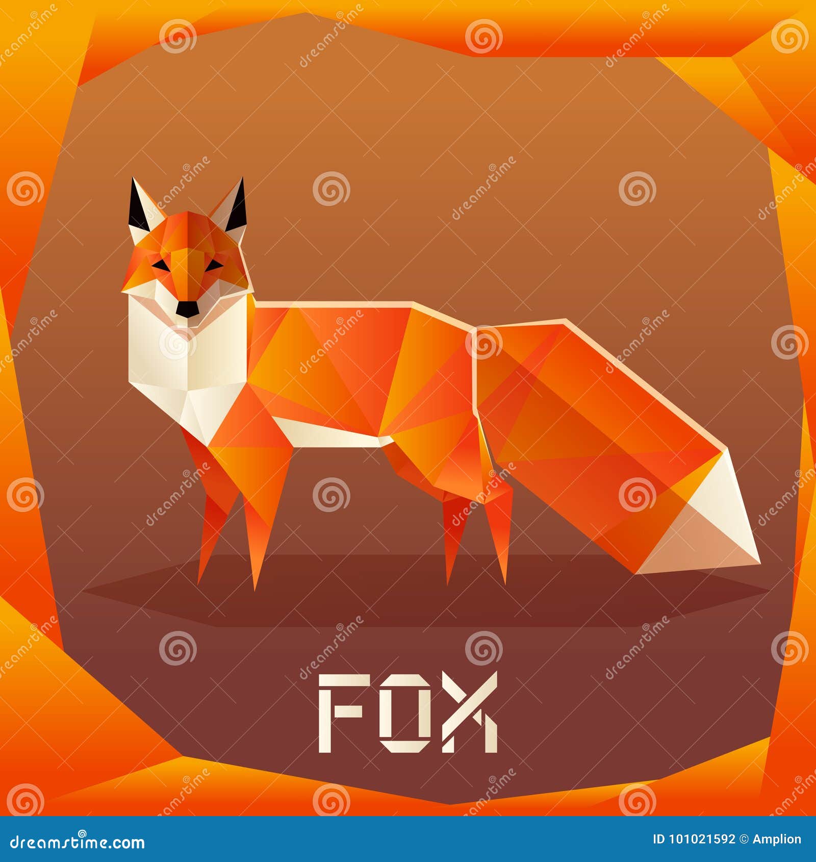 Origami orange Fox stock vector. Illustration of design - 101021592