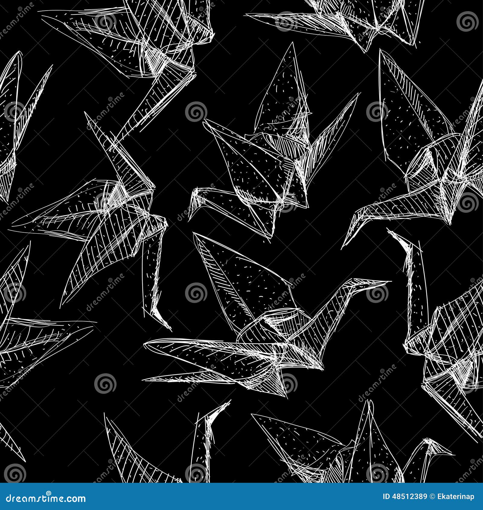 Origami Paper Cranes Sketch Seamless Pattern. Stock Vector ...
