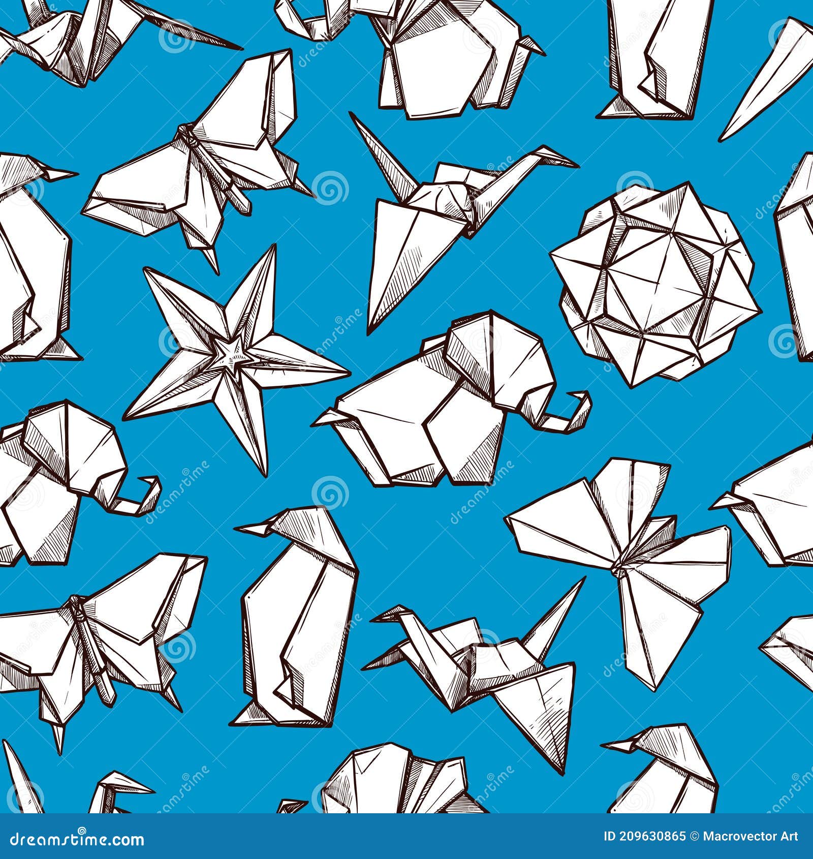 Origami Paper Folded Figures Seamless Pattern Stock Vector ...