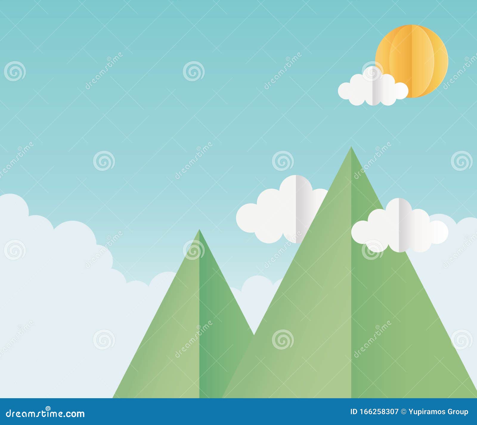 Origami Paper Mountains Clouds Sun Sky Background Stock Vector ...